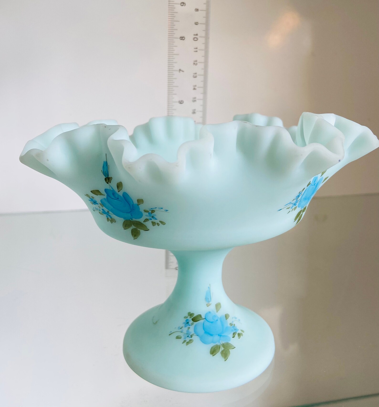 Fenton Ruffled Top Compote Signed by C. Evans - Etsy