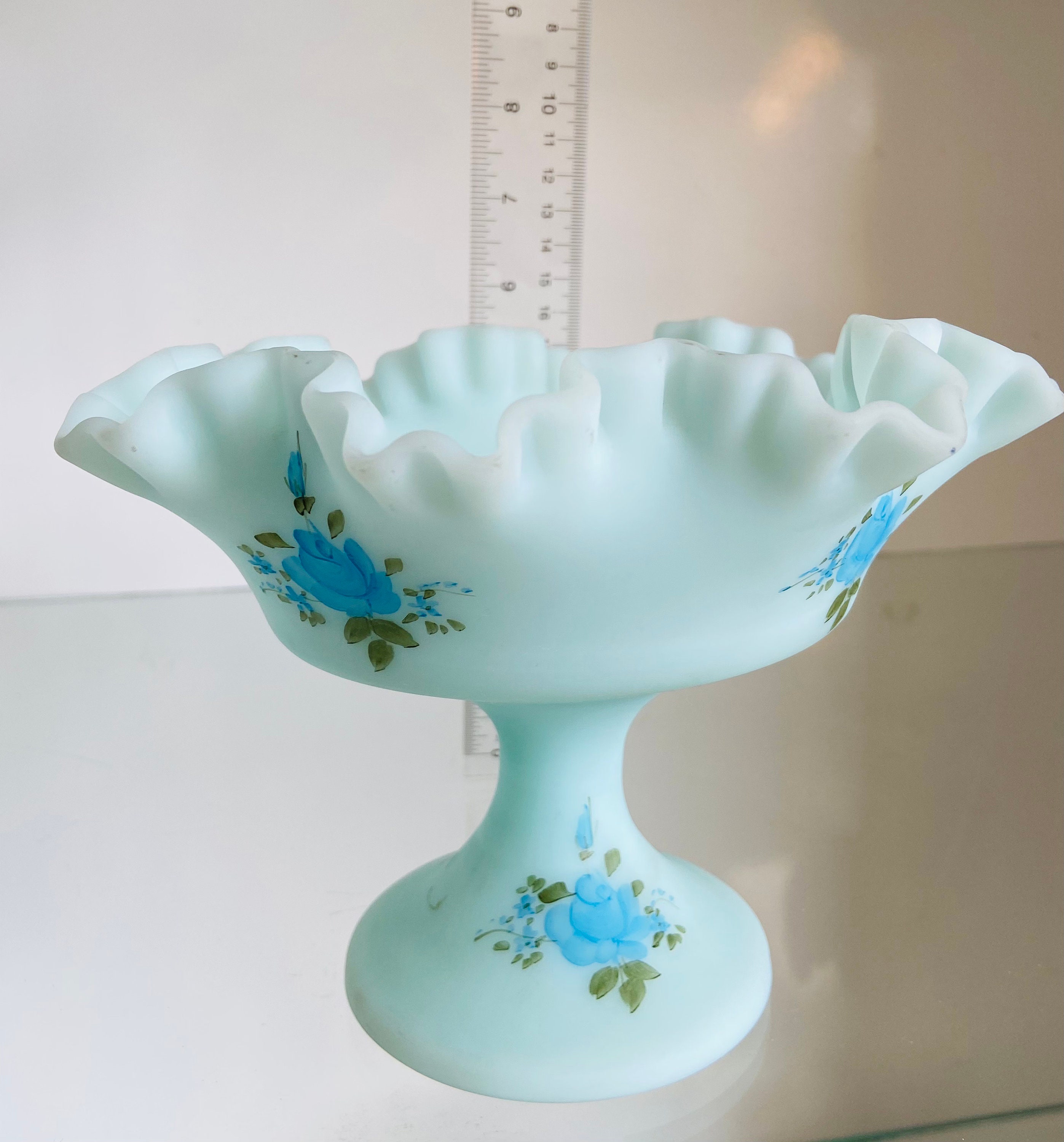 Fenton Ruffled Top Compote Signed by C. Evans - Etsy