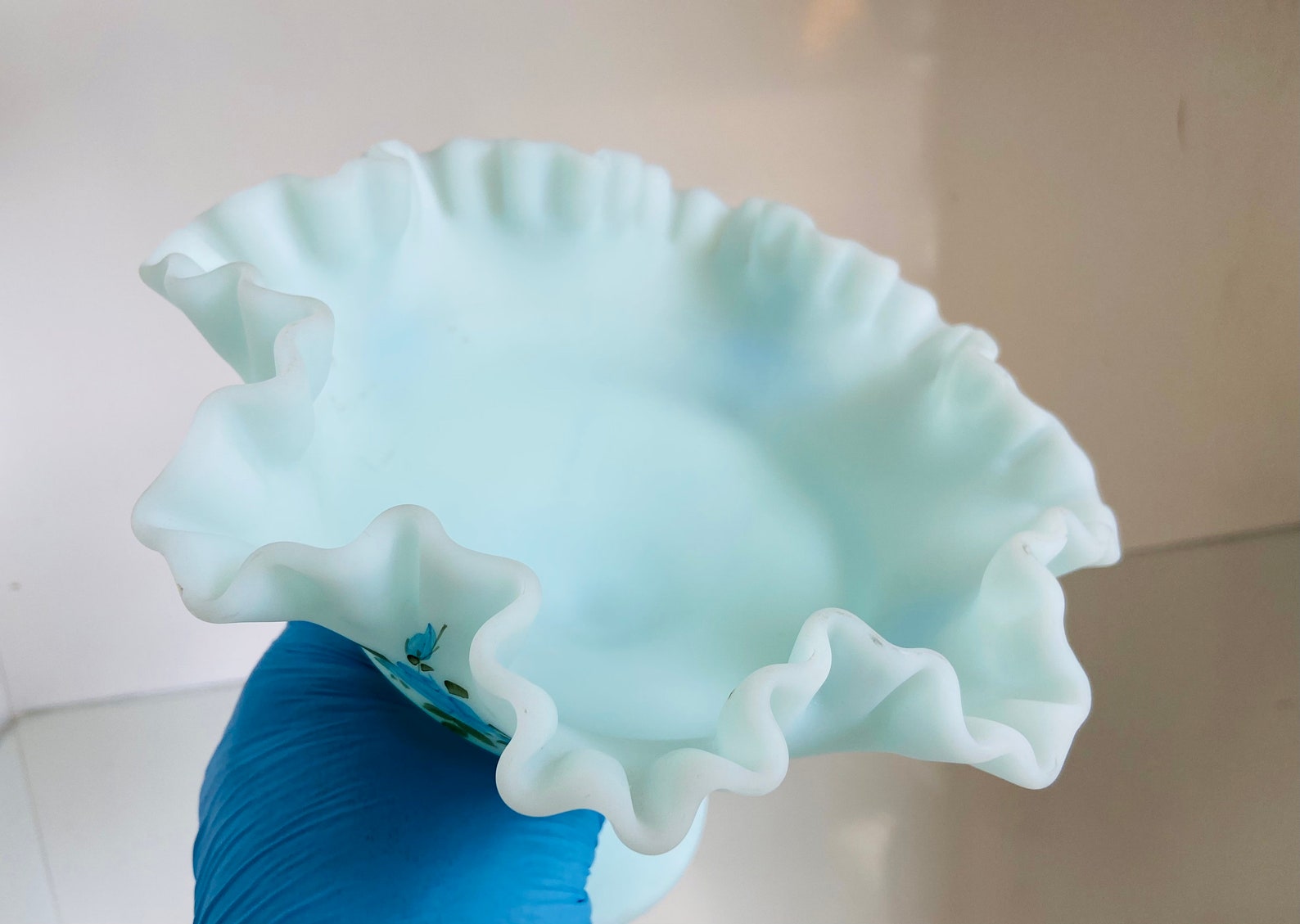 Fenton Ruffled Top Compote Signed by C. Evans - Etsy