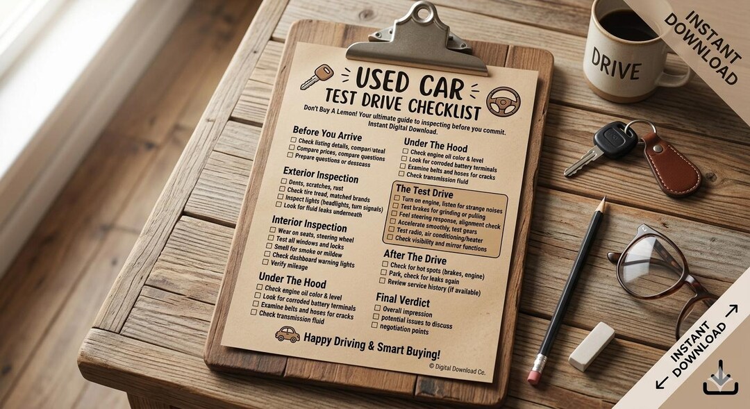 Used Car Test Drive Checklist Printable PDF | 48 Point Buyer Inspection ...
