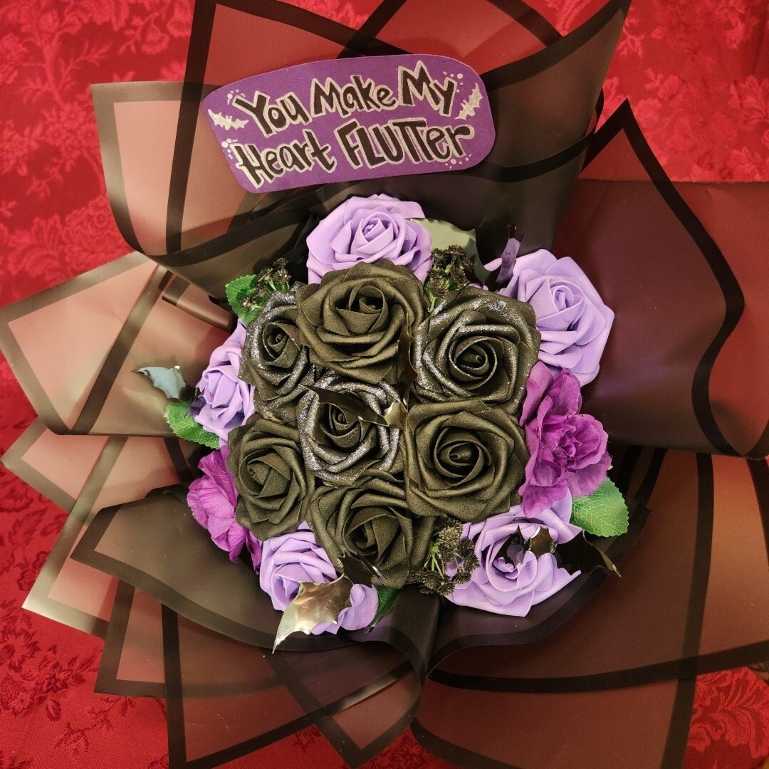 Bat Flowers - You Make My Heart Flutter Bouquet - Horror Alt Bouquet for Her - Alt Batty Gifts ...