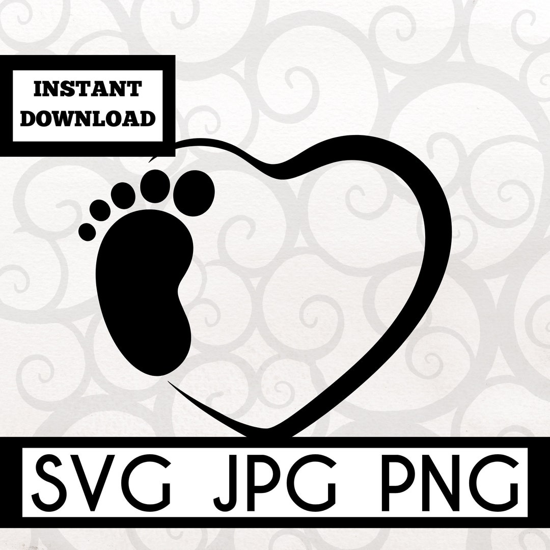 Footprint in Heart Instant Download, Heart PNG File, Footprint ...