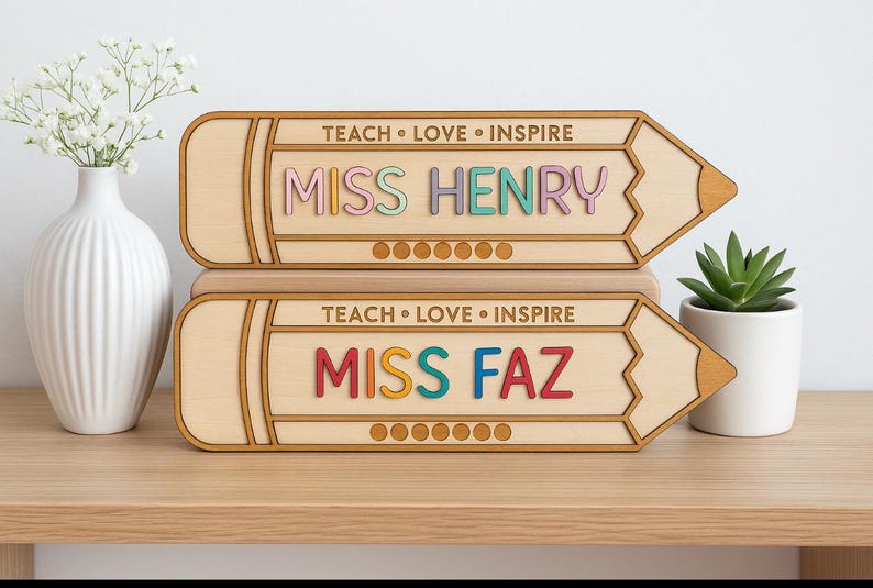 Personalized Teacher Name Sign | Wooden Pencil Desk Name Plate | Custom ...