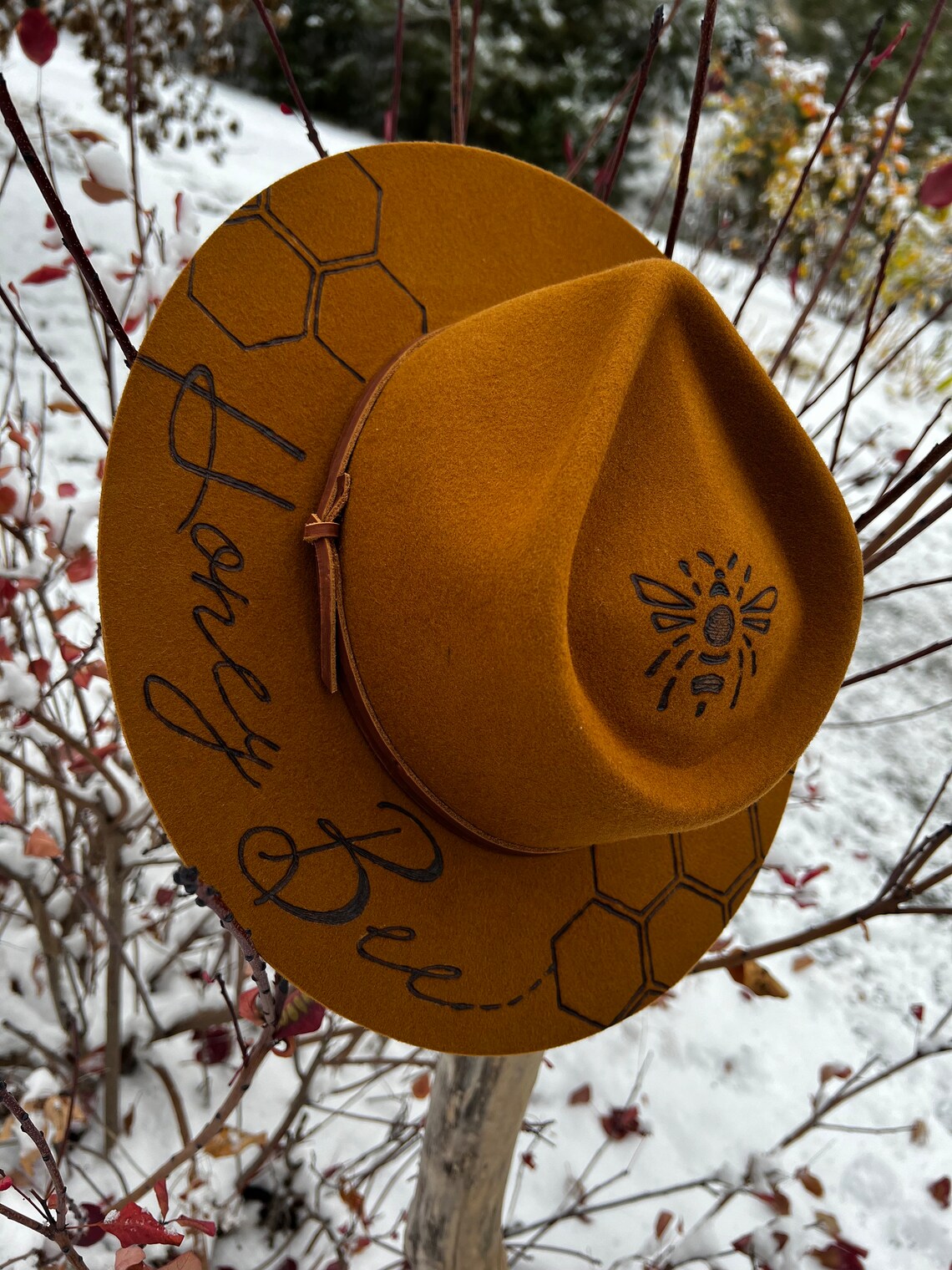 Hand Burned Wide Brim Hat Honey Bee - Etsy