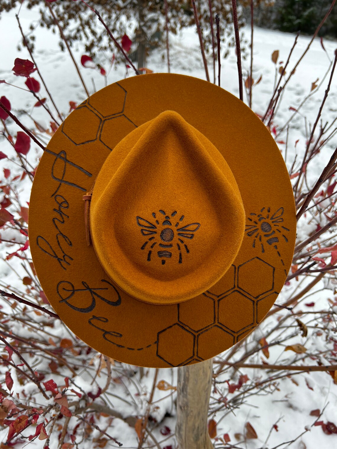 Hand Burned Wide Brim Hat Honey Bee - Etsy