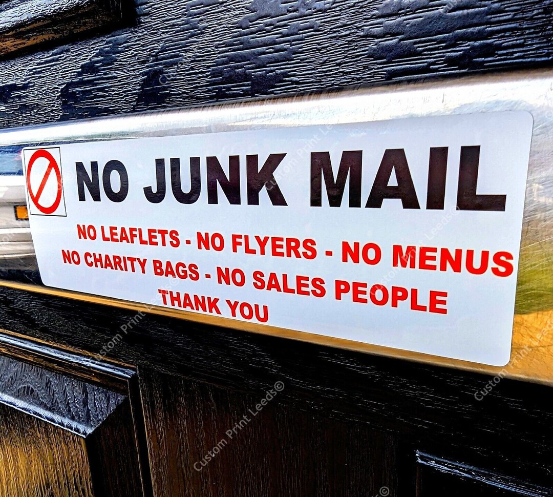 No Junk Mail Letter Box Sticker Decal - No Leaflets, No Menu, No Sales ...