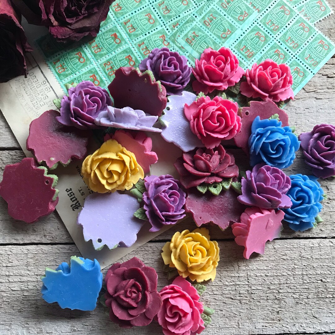 Vintage Large 3-D Plastic Rose Flower Embellishments Cabochons - Etsy