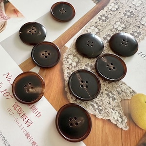 10pcs Black Brown Real Cow Horn Buttons, Thin Rim Round and Central ...