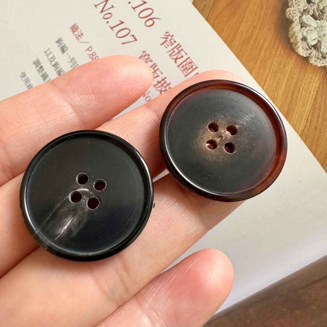 10pcs Black Brown Real Cow Horn Buttons, Thin Rim Round and Central ...