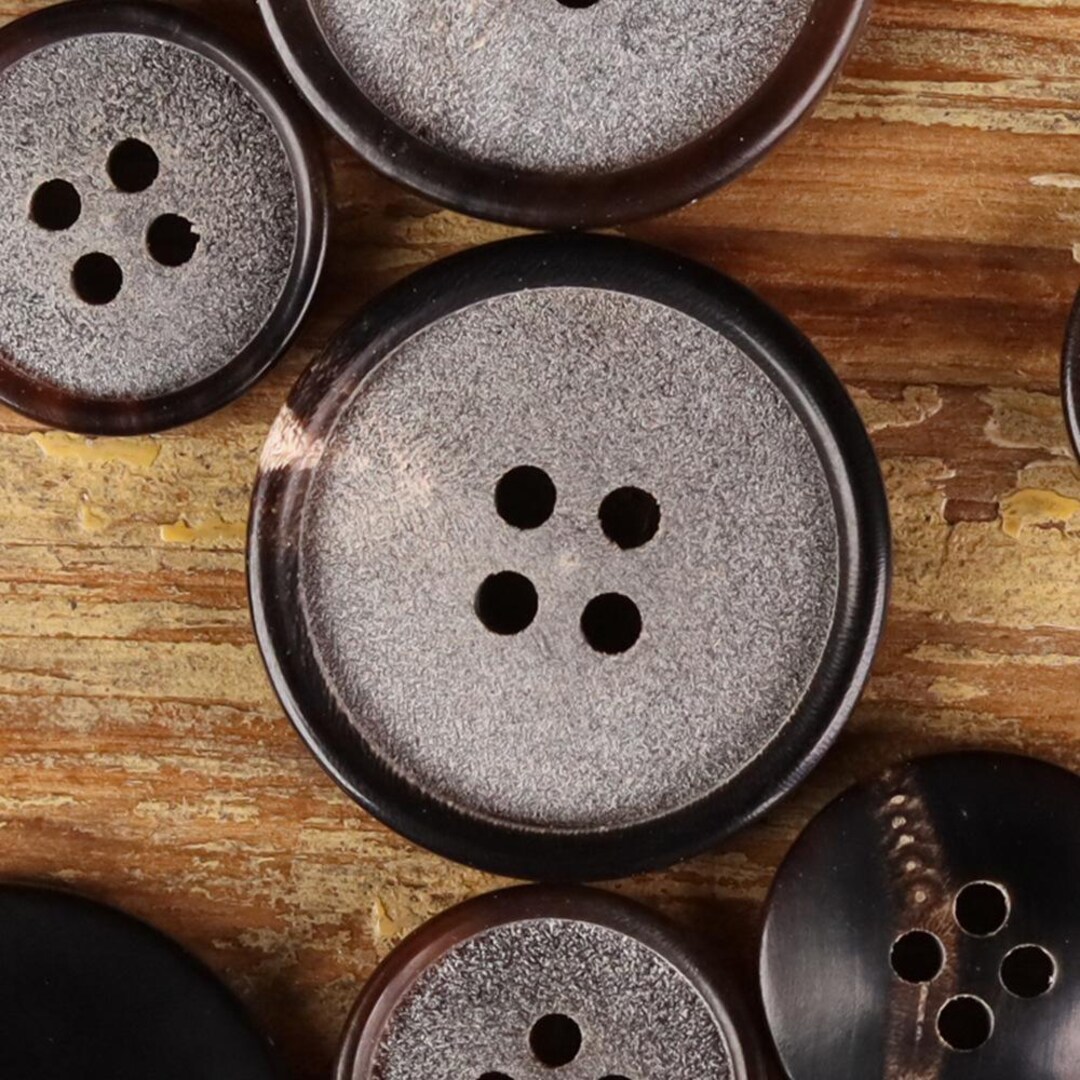 Black and Green Genuine Real Cow Horn Buttons, Thin Rim Round and Matte ...