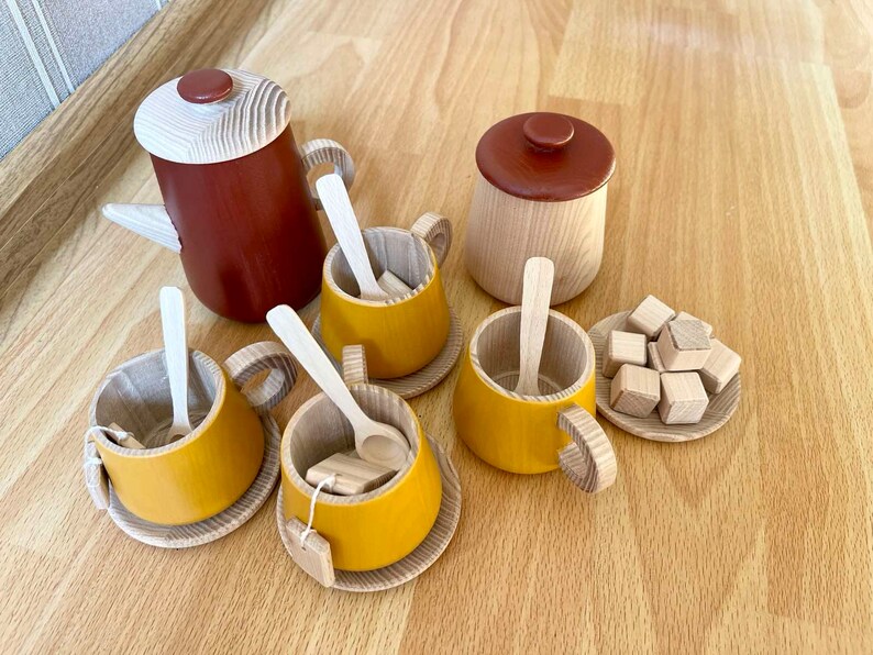 Wooden Tea Set for Kids Wooden Play Kitchen Accessories - Etsy