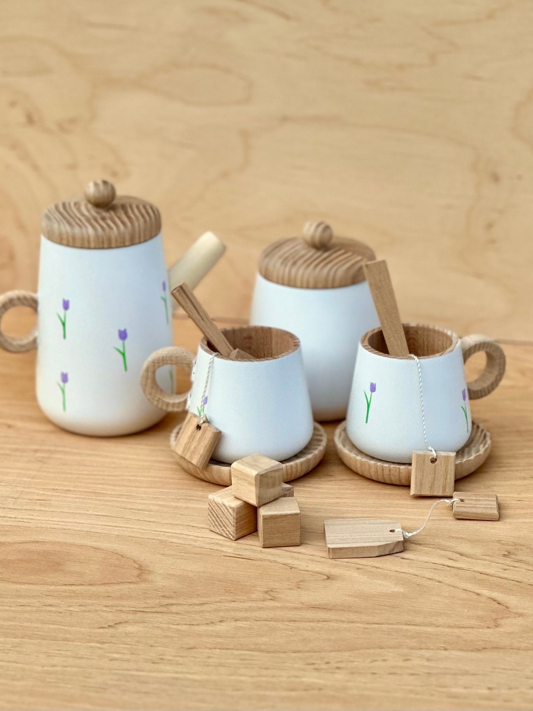 Wooden Toddler Afternoon Tea Play Set Birthday Gift, Montessori Pretend ...