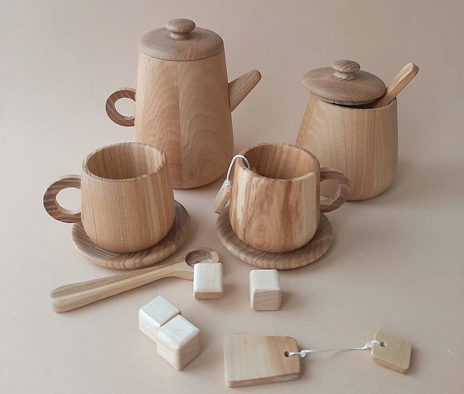 Wooden Tea Set for Kids Wooden Play Kitchen Accessories - Etsy