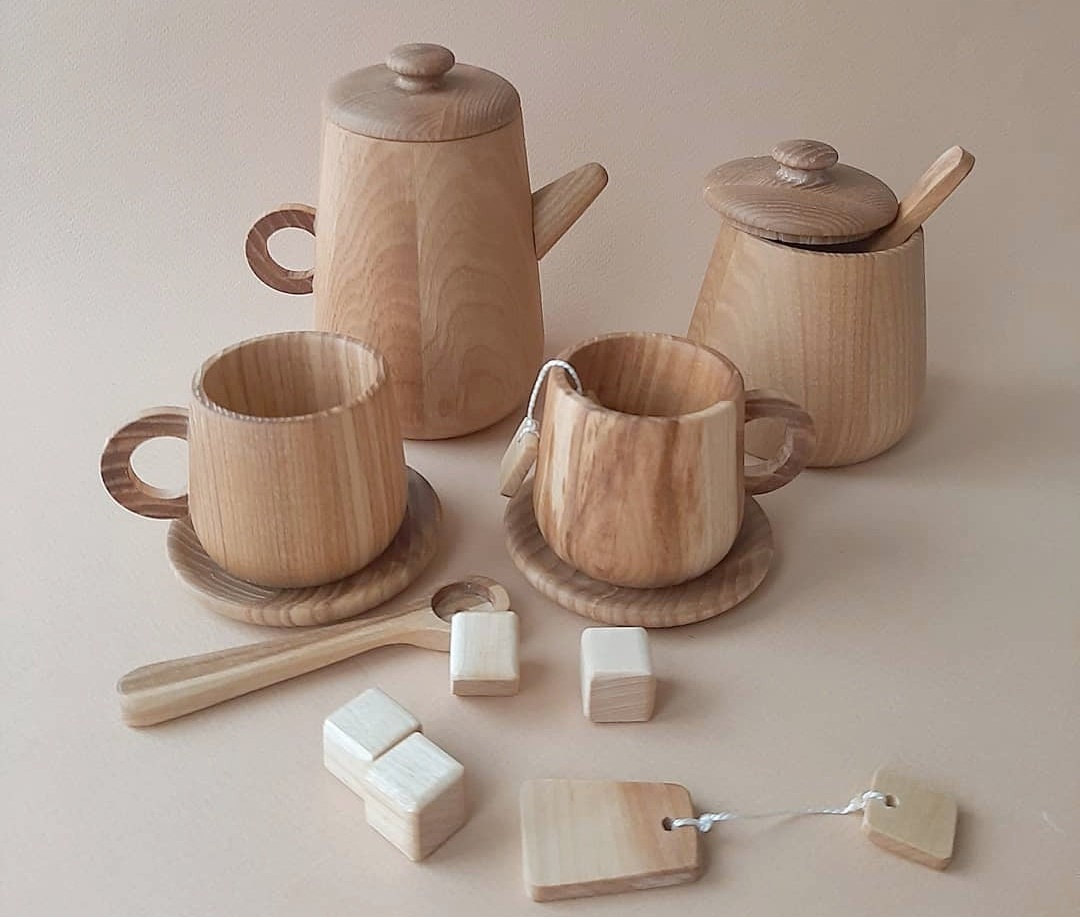 Wooden Tea Set for Kids Wooden Play Kitchen Accessories - Etsy