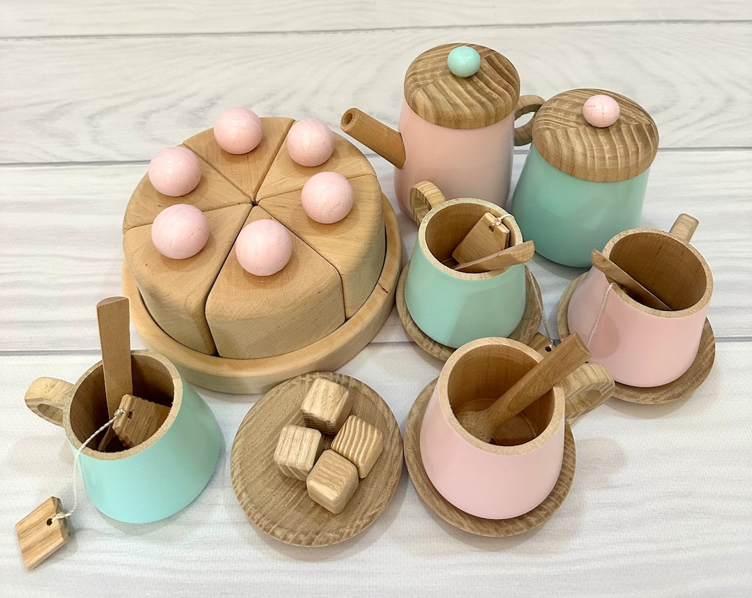 Wooden Tea Set for Kids Wooden Play Kitchen Accessories - Etsy