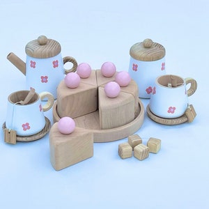 Wooden Tea Set for Kids, Wooden Play Kitchen Accessories, Pretend Play ...