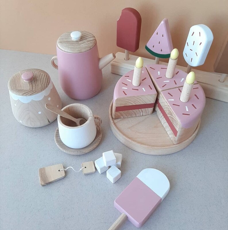 Wooden Tea Set for Kids Wooden Play Kitchen Accessories - Etsy