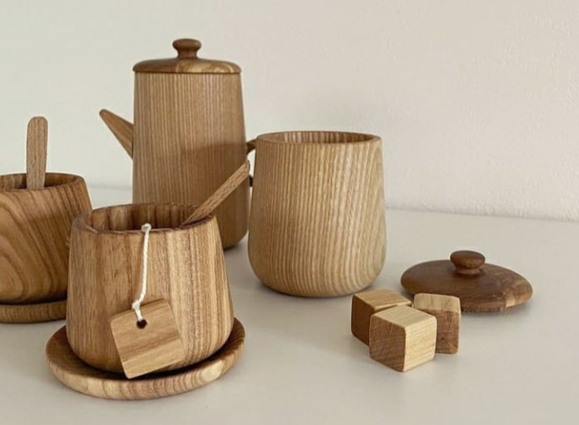 Wooden Tea Set for Kids Wooden Play Kitchen Accessories - Etsy