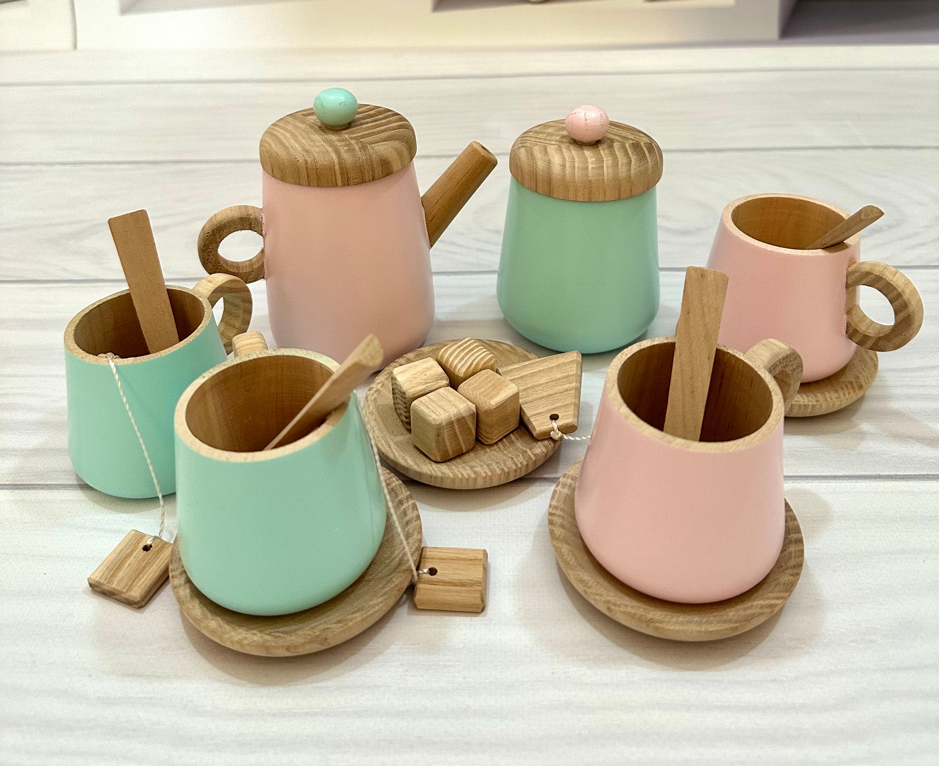 Wooden Tea Set for Kids Wooden Play Kitchen Accessories - Etsy