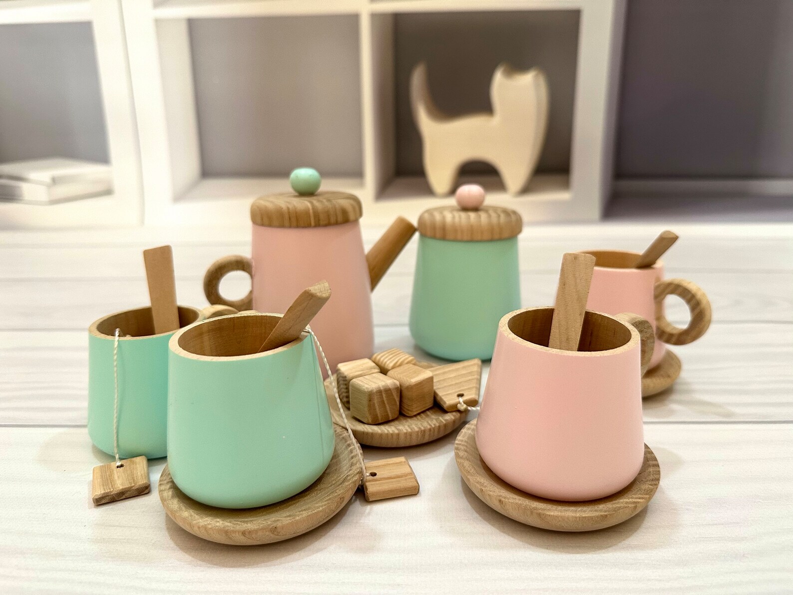 Wooden Tea Set Toy Pretend Play Tea Set Kids Wooden Toys - Etsy