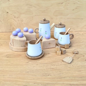 Wooden Tea Set for Kids, Wooden Play Kitchen Accessories, Pretend Play ...