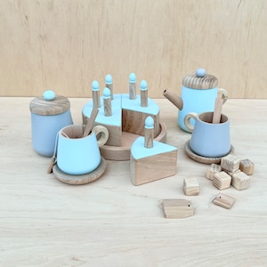 Wooden Tea Set for Kids, Wooden Play Kitchen Accessories, Pretend Play ...