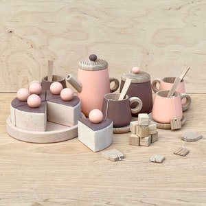 Wooden Tea Set for Kids, Wooden Play Kitchen Accessories, Pretend Play ...