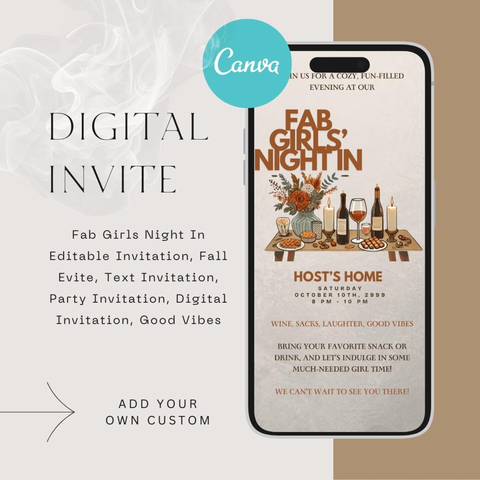 Fall Girls Night in Invitation: Editable Text, Evite (digital Download ...