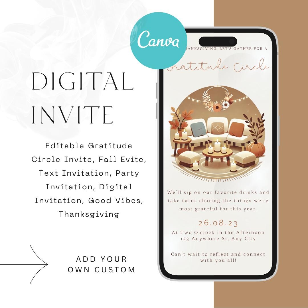 Editable Gratitude Circle Invite, Fall Evite, Text Invitation, Party ...