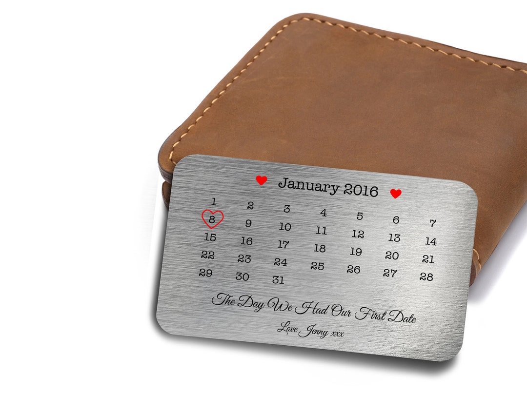 Personalised Our First Date Metal Card Wallet Insert Gift Sentimental ...
