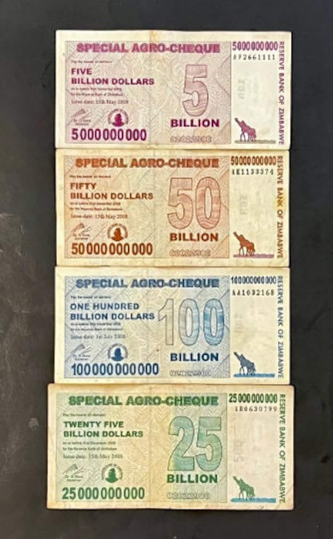 Zimbabwe Special Agro-cheque Set: 5 , 25, 50 & 100 Billion 2008 Zim ...