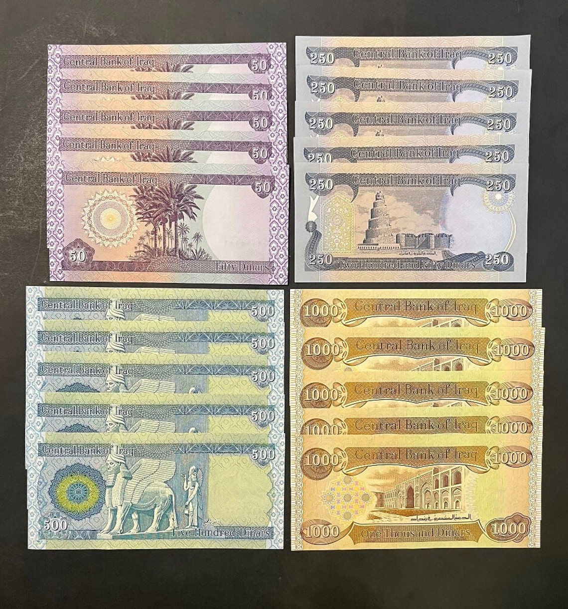 Buy Iraqi Dinar 20-pc UNC Banknote Set: 5/ea X 1000, 500, 250 & 50 IQD ...