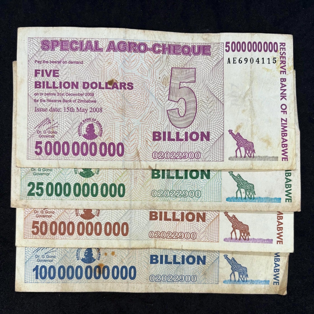 Zimbabwe Special Agro-cheque Set: 5 , 25, 50 & 100 Billion 2008 Zim ...