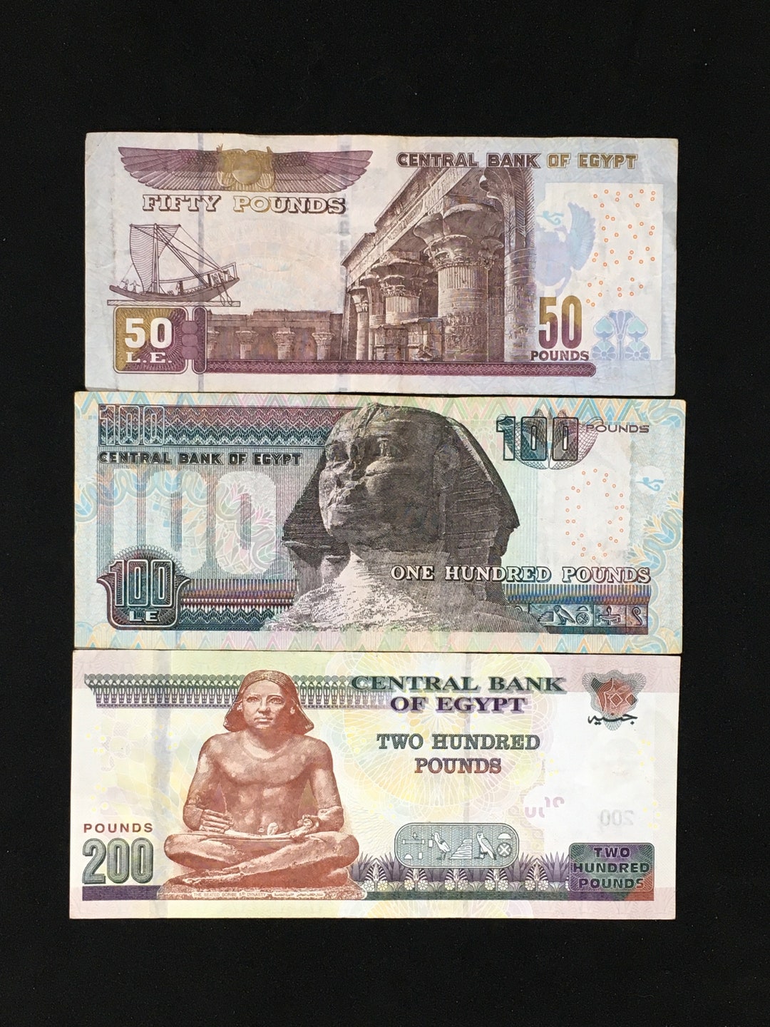 Egyptian Pound Set Circulated Banknote (200 + 100 + 50 Egypt Pounds) 1 ...