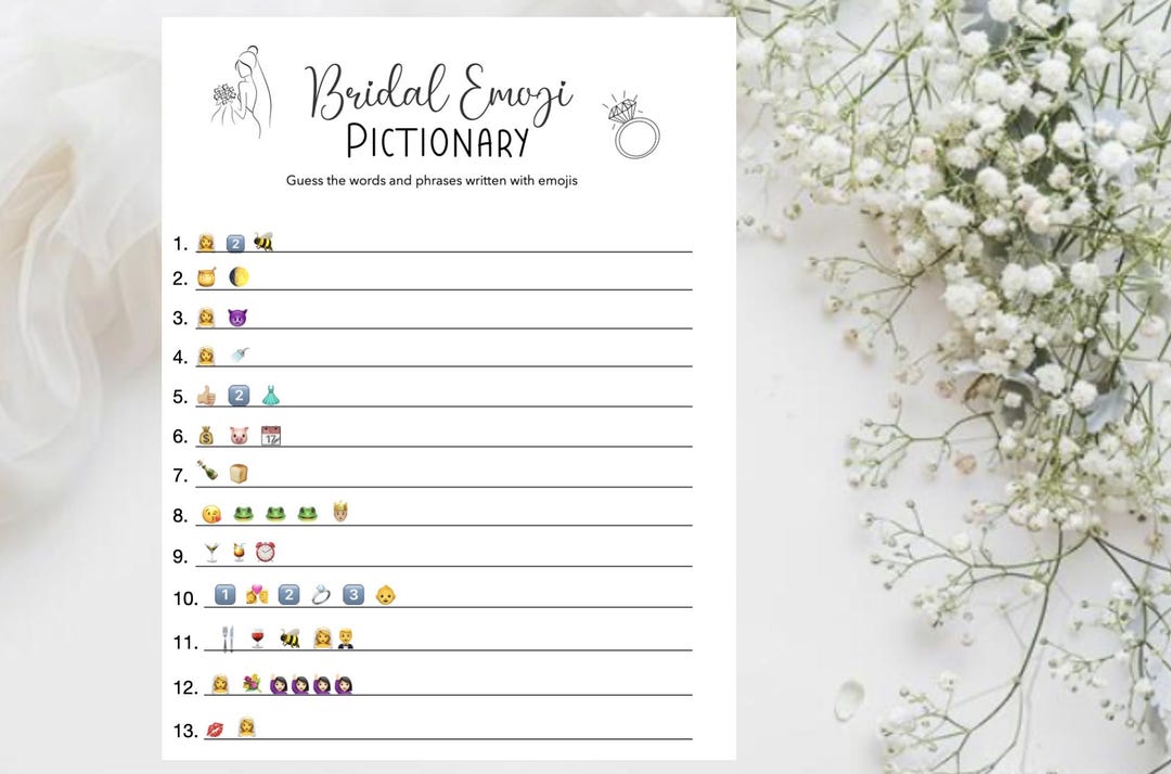 Bridal Emoji Pictionary Game Answers, Wedding Shower Games, Printable ...