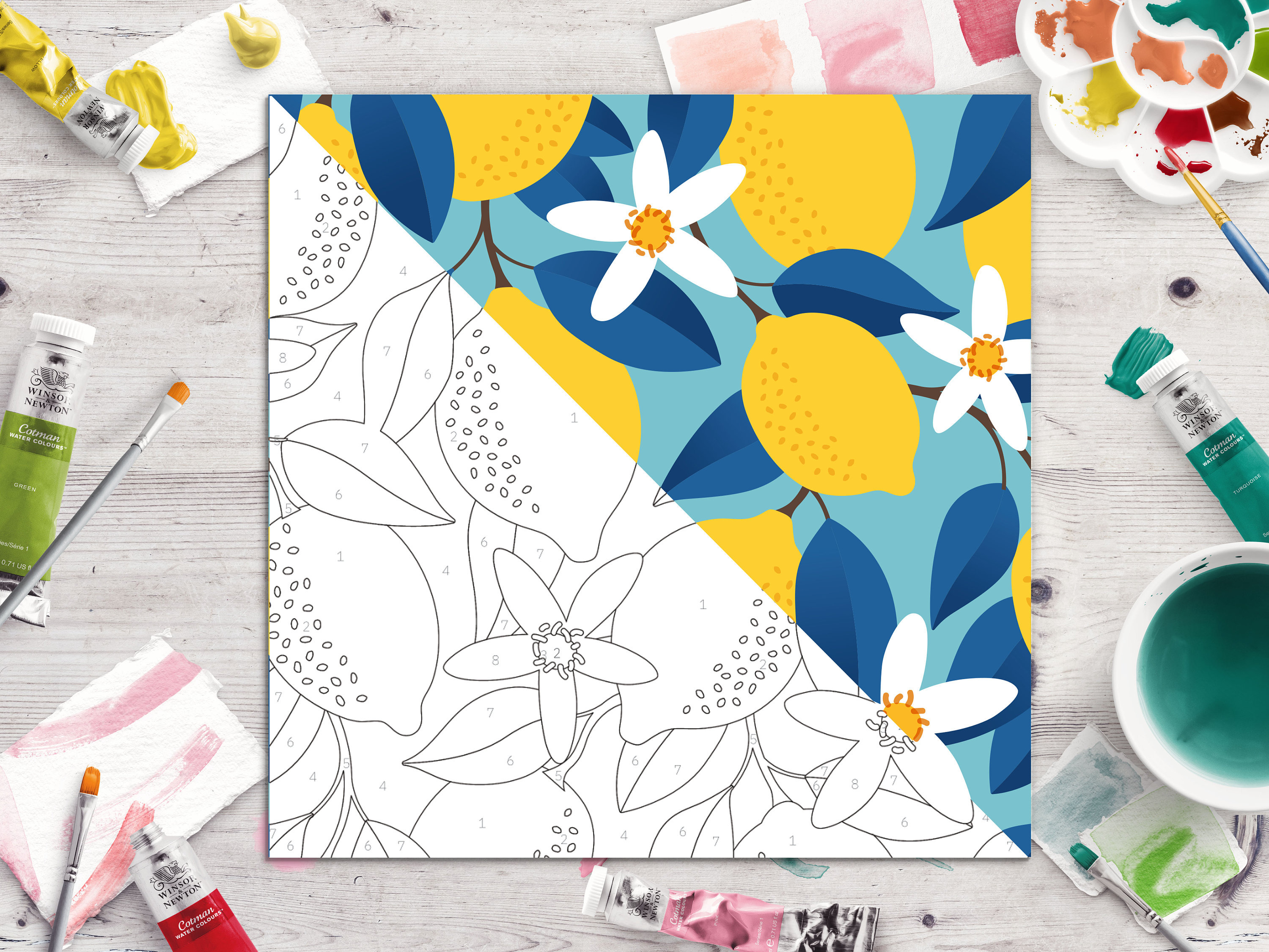 Lemon and Leaves Paint by Number Kit/botanical Paint by Number/kids ...