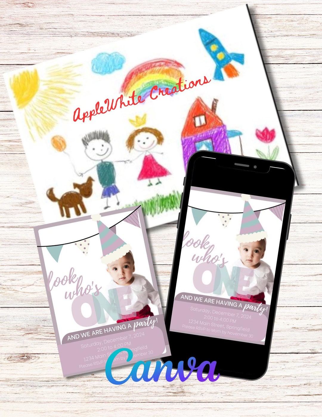 EDITABLE Look Who's One First Birthday Invitation in Pink Digital ...