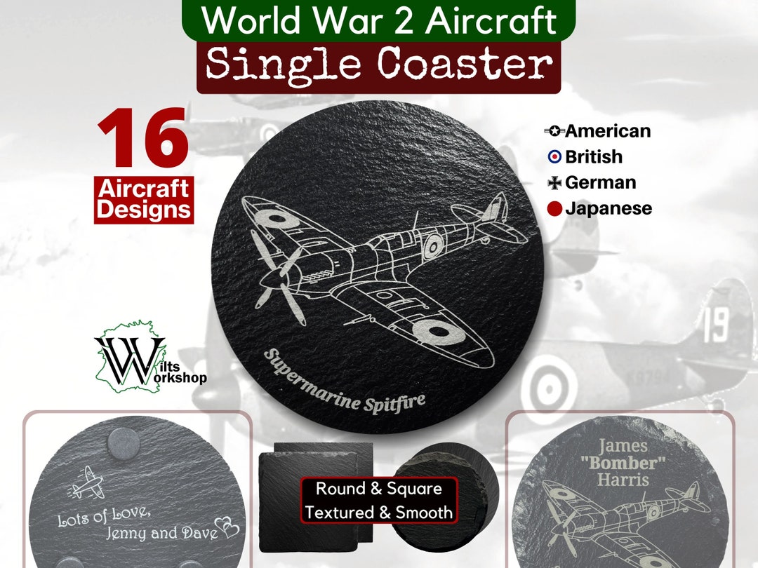 WW2 Aircraft Single Slate Coaster Round/square Personalise RAF German ...