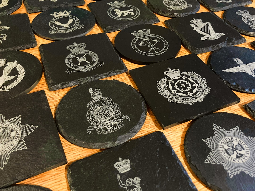 British Military Crest Slate Coasters Round/square Cap Badgearmy ...