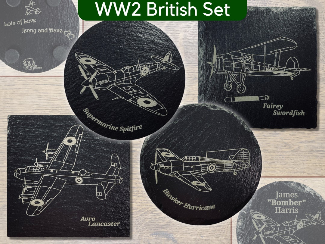 WW2 British Aircraft 4xslate Round/square Coasters Personalise Military ...