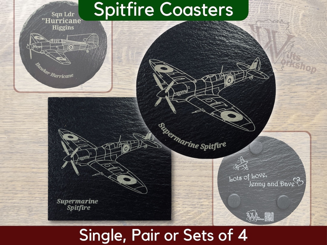 Spitfire Slate Coasters Round/square Personalise WW2 Aircraft Royal Air ...