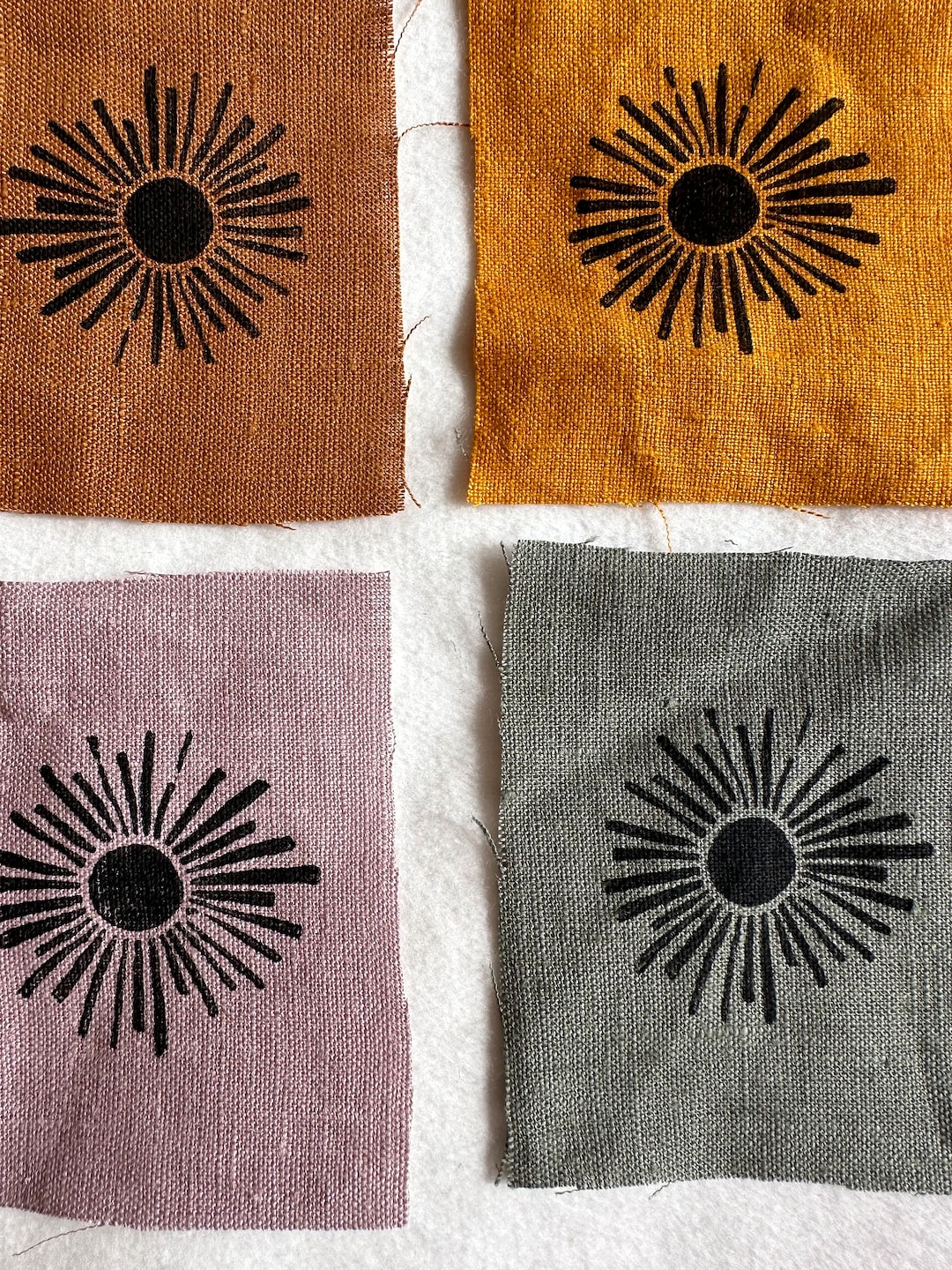 Hand Printed Linen Patch: Sunshine Lino Print, Textile Crafts (10x8cm ...