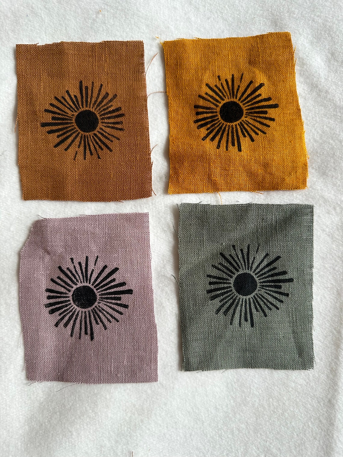 Hand Printed Linen Patch: Sunshine Lino Print, Textile Crafts (10x8cm ...