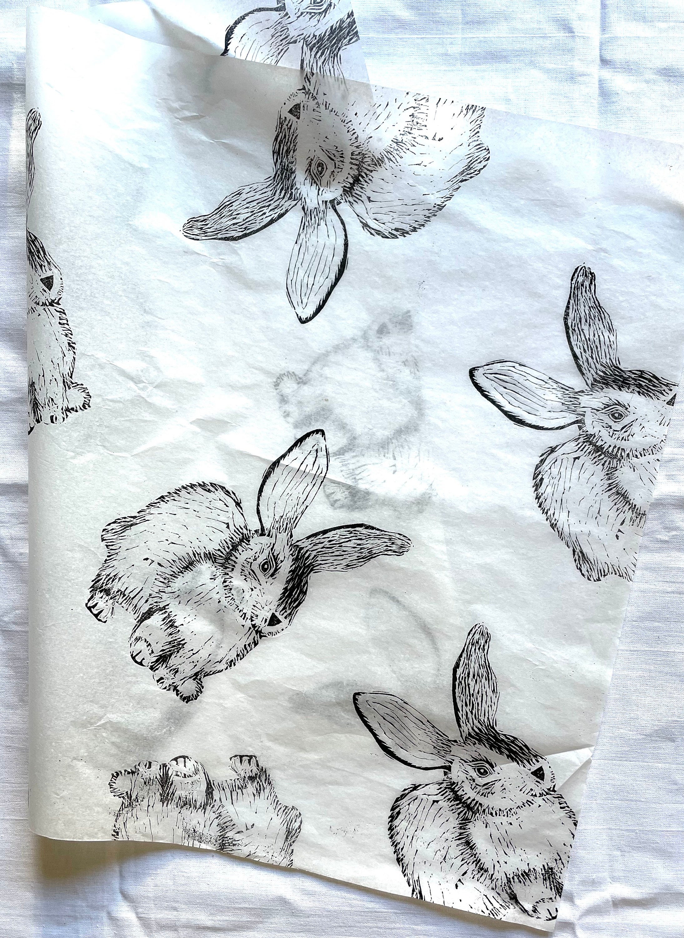 Handprinted Bunny Rabbit Tissue Paper: Eco-friendly Gift Wrap (3 Sheets ...