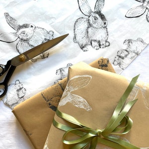 Bunny Rabbit Gift Wrap, Handprinted Wrapping Paper, Gift Wrap, Luxury ...