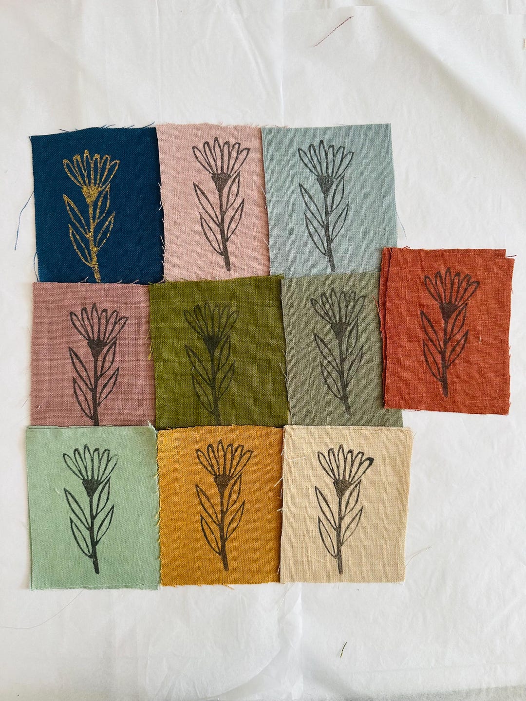 Lino Print Linen Patch: Cornflower Fabric Applique, Cottagecore Style ...