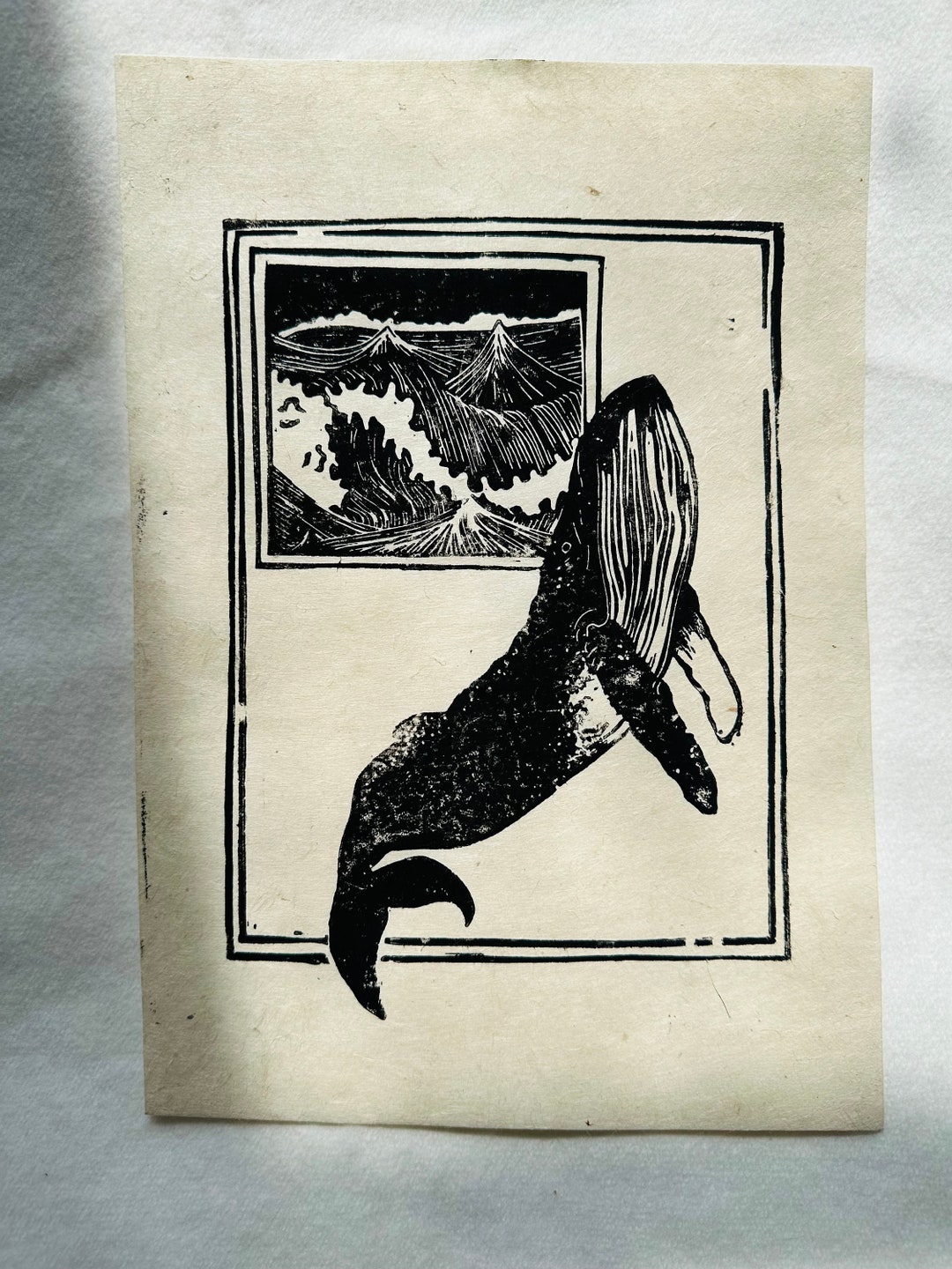 Humpback Whale Lino Print: A4 Nepalese Lokta Paper Art - Etsy