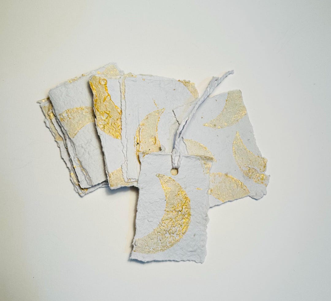Handmade Recycled Paper Gift Tags: Gold Crescent Moon, Set of 4 - Etsy