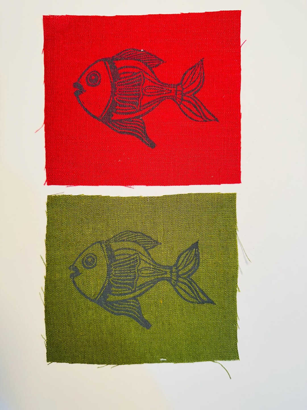 Lino Print Linen Patch: Hand-printed Fish Fabric, Cottagecore Style - Etsy