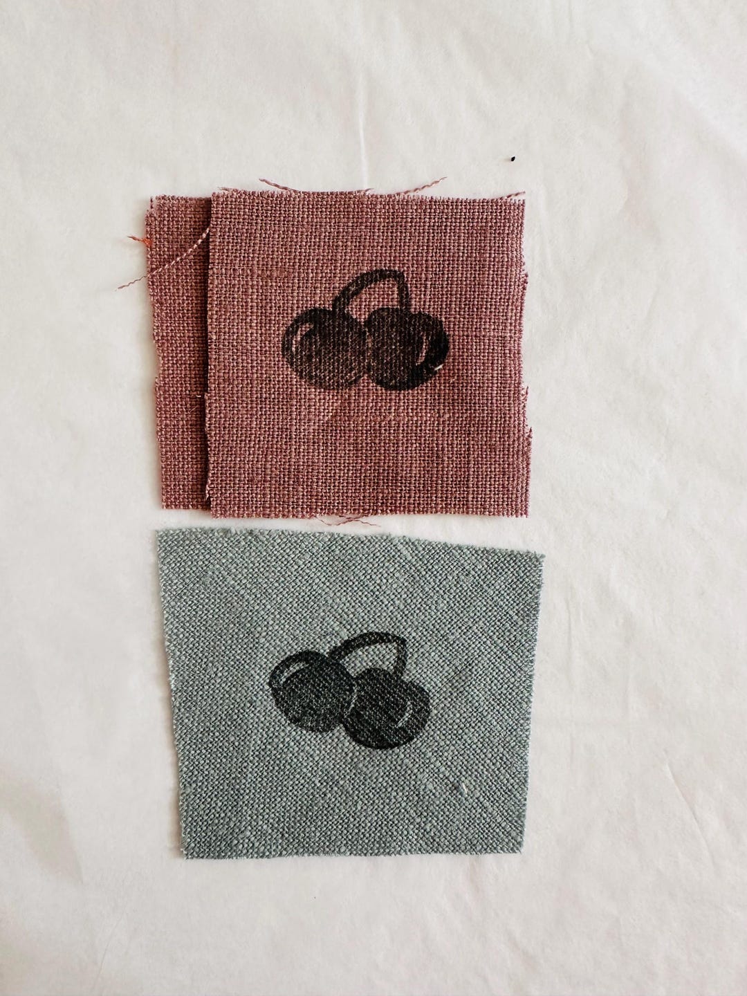 Lino Print Cherry Linen Patch: Hand-printed Fabric Applique - Etsy
